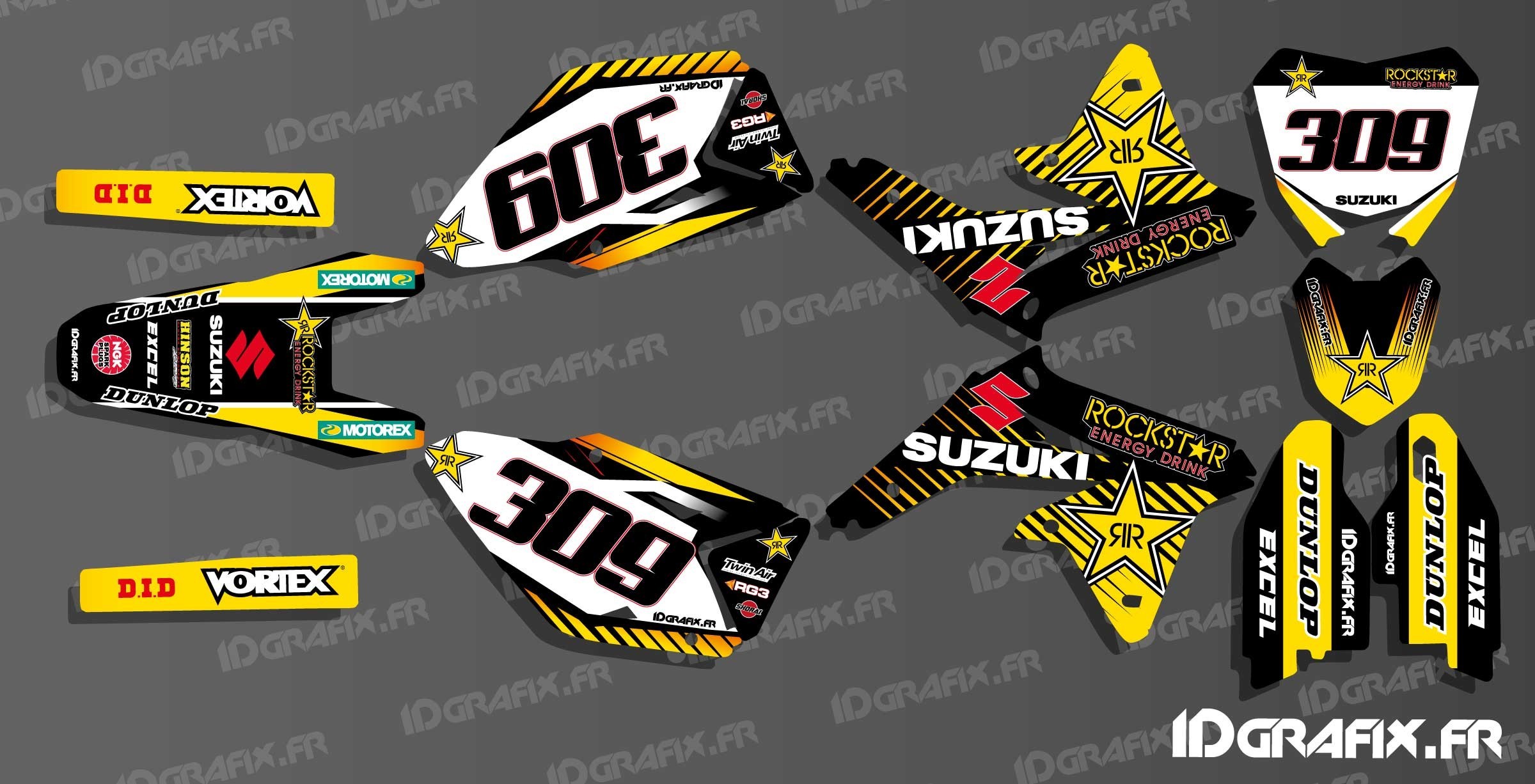 Kit deco 100% personalizzato Rockstar Edizione per Suzuki RM/RMZ