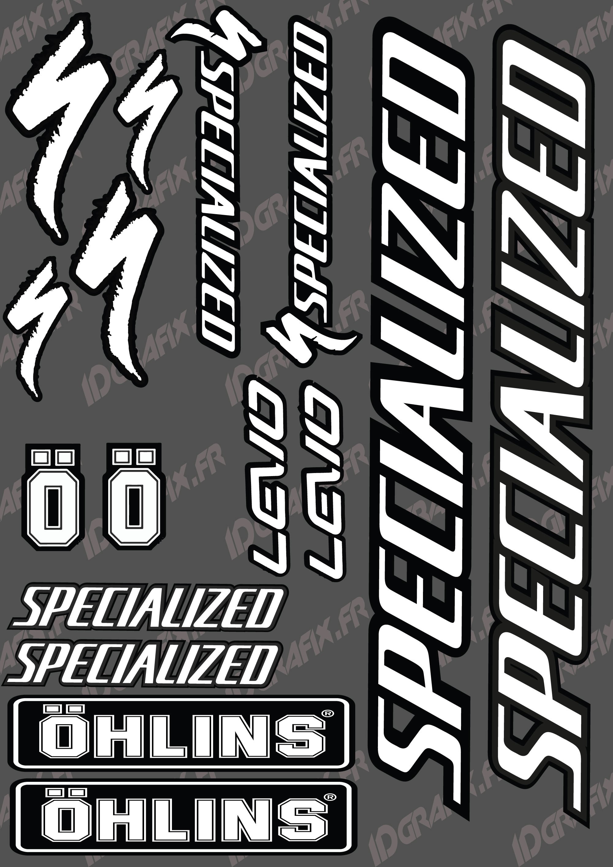 Board Sticker 21x30cm (Black/White) - Specialized / Ohlins