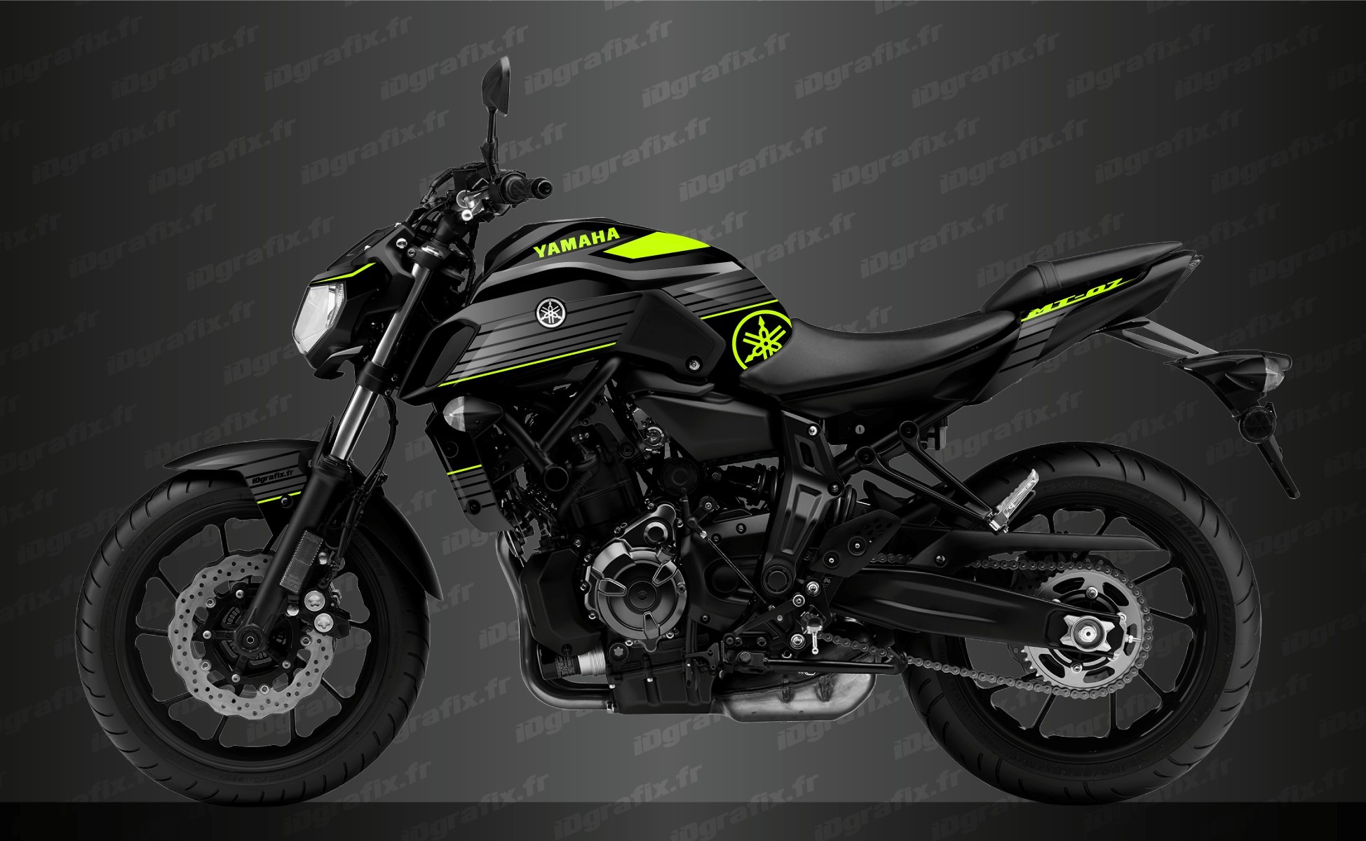 Kit dekor Racing-Grau/gelb Fluo - IDgrafix - Yamaha MT-07 (nach 201...