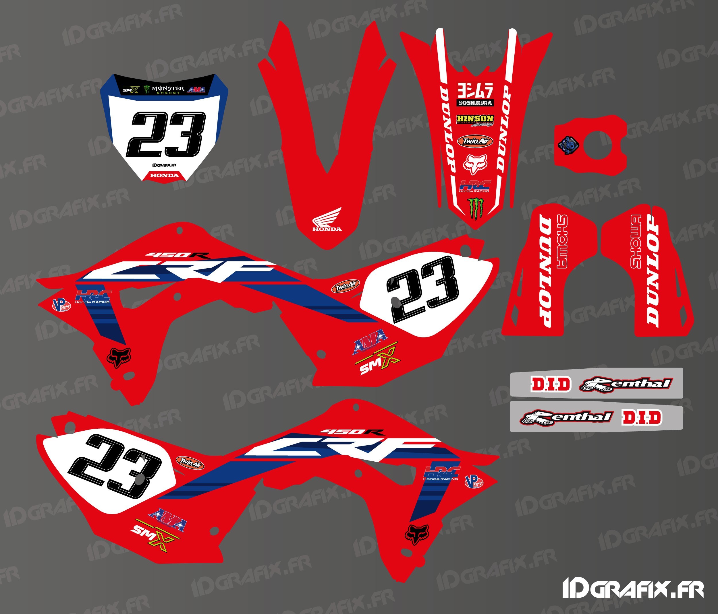 Kit de decoración piloto alemán Ken roczen Réplica - Honda CR/CRF 1...