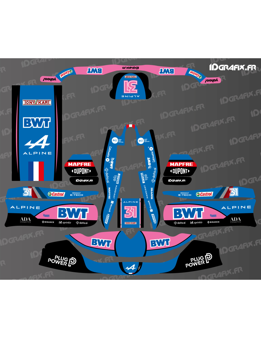 Alpine F1-series graphic kit for OTK M8 Kart